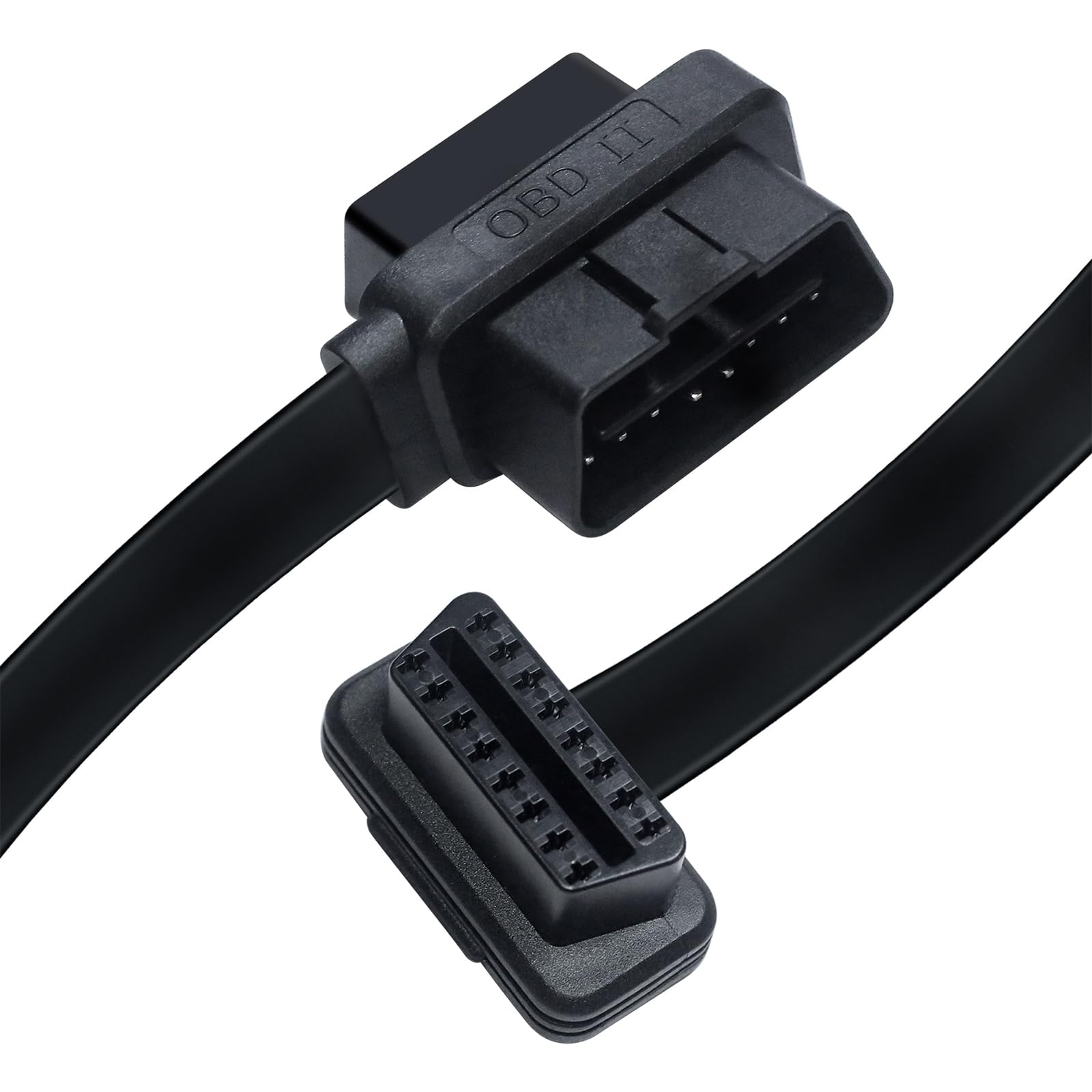 DCHAV 16 Pin OBD2 Splitter Extension Cable OBD Adapter Extender Cord Flat Ribbon OBDII Male to 2 Female Right Angle ODB II Harness 2ft for Auto Car Diagnostic Scan Tool GPS Bluetooth Reader