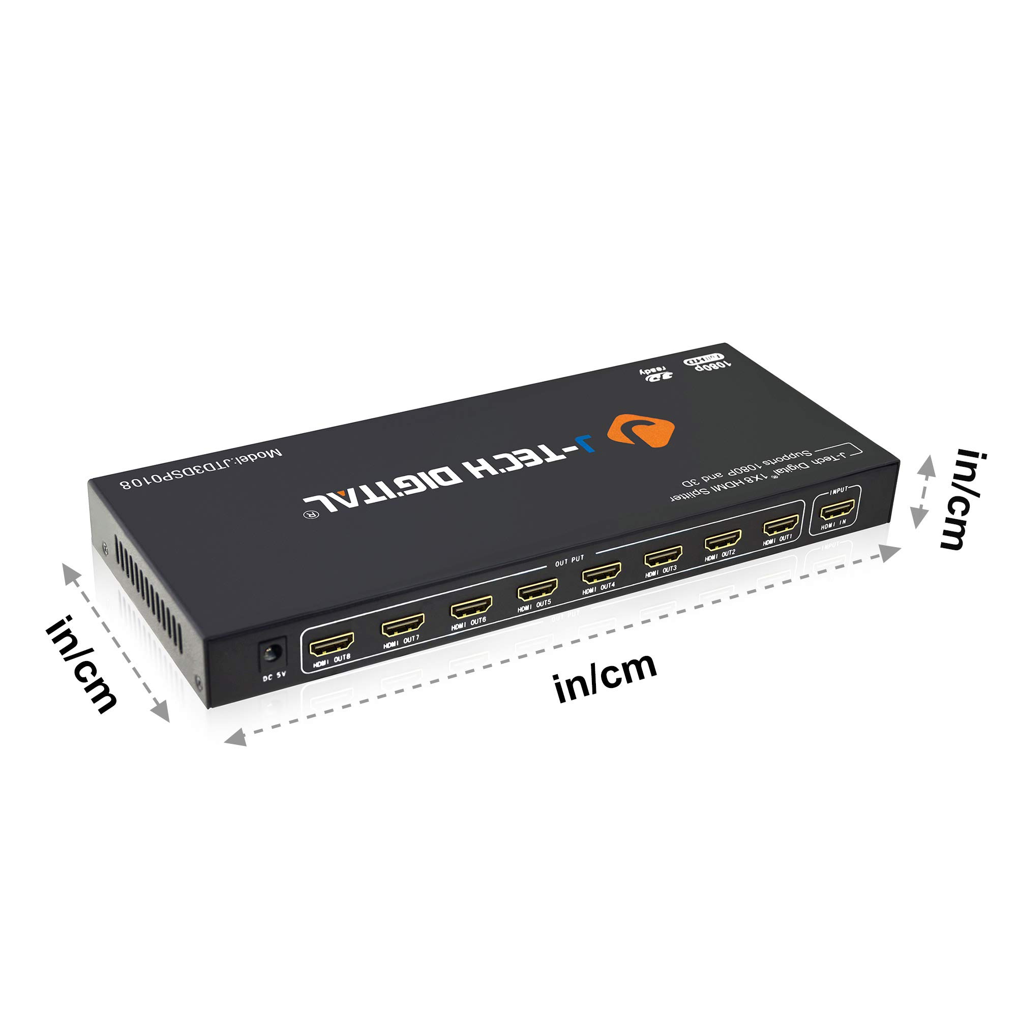 J-Tech Digital JTD3DSP0108 8-Port HDMI v1.3 1-Input 8-Output 1x8 1080P HDMI Splitter