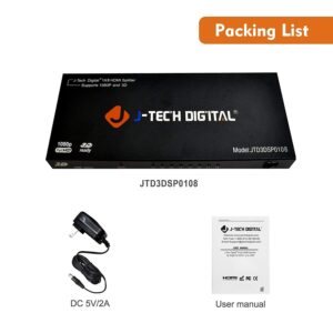 J-Tech Digital JTD3DSP0108 8-Port HDMI v1.3 1-Input 8-Output 1x8 1080P HDMI Splitter