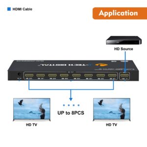 J-Tech Digital JTD3DSP0108 8-Port HDMI v1.3 1-Input 8-Output 1x8 1080P HDMI Splitter