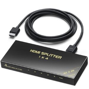 4 way hdmi splitter 1 in 4 out 4k@60hz/1080p@120hz, hbavlink 4k hdmi splitter 1x4 3d w/cable+ac adapter, hdmi to multi tv + audio extractor to hdmi soundbar for ps5/ps4/fire stick/roku/apple tv/nvr