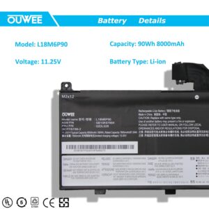 OUWEE L18M6P90 Laptop Battery Compatible with Lenovo ThinkPad P53 Series Notebook 02DL028 5B10W13901 SB10K97664 L18C6P90 02DL029 5B10W13902 SB10K97665 11.25V 90Wh 8000mAh 6-Cell