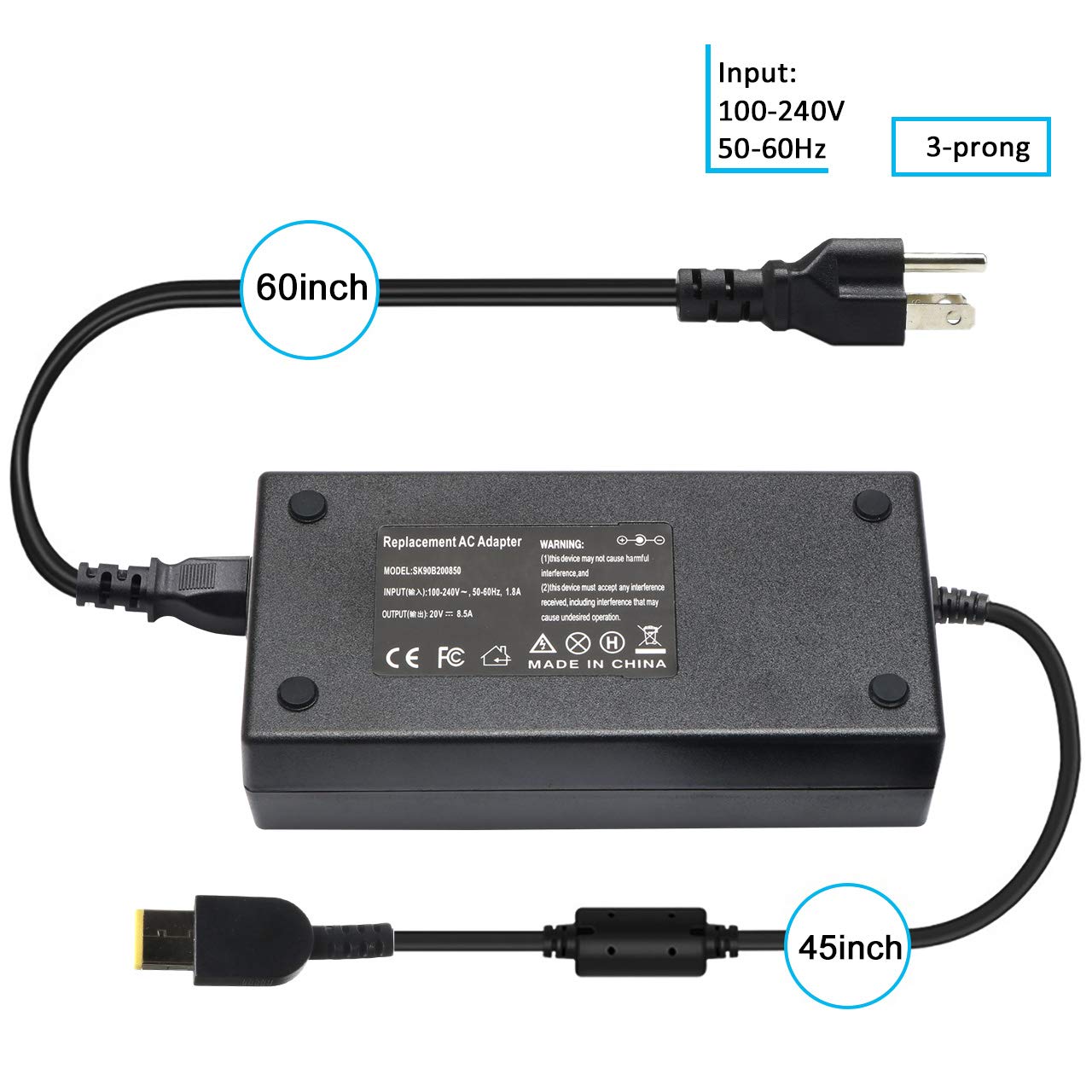 New 170W 20V Power AC Charger Replace for Lenovo Thinkpad E440 E450 E555 P50 P51 P70 W540 W541 Yoga 15 45N0487 4X20E50574 ADL170NLC2A Laptop