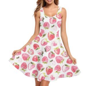 belidome adorable pink strawberry tank dress for women sundress casual travel party wear sleepwear beach cover up plus size xs-4xl