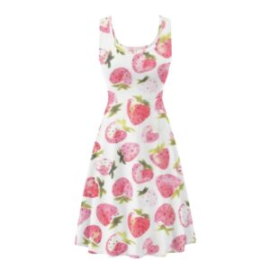 Belidome Adorable Pink Strawberry Tank Dress for Women Sundress Casual Travel Party Wear Sleepwear Beach Cover Up Plus Size XS-4XL