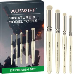 Auswiff Drybrush Set of 5 - Paint Brush Set for Miniature Painter, Goat Hair Acrylic Model Paint Brushes Fabulous for Beginners & Professional for Tabletop & Wargames Detailing Watercolor Oil Painting