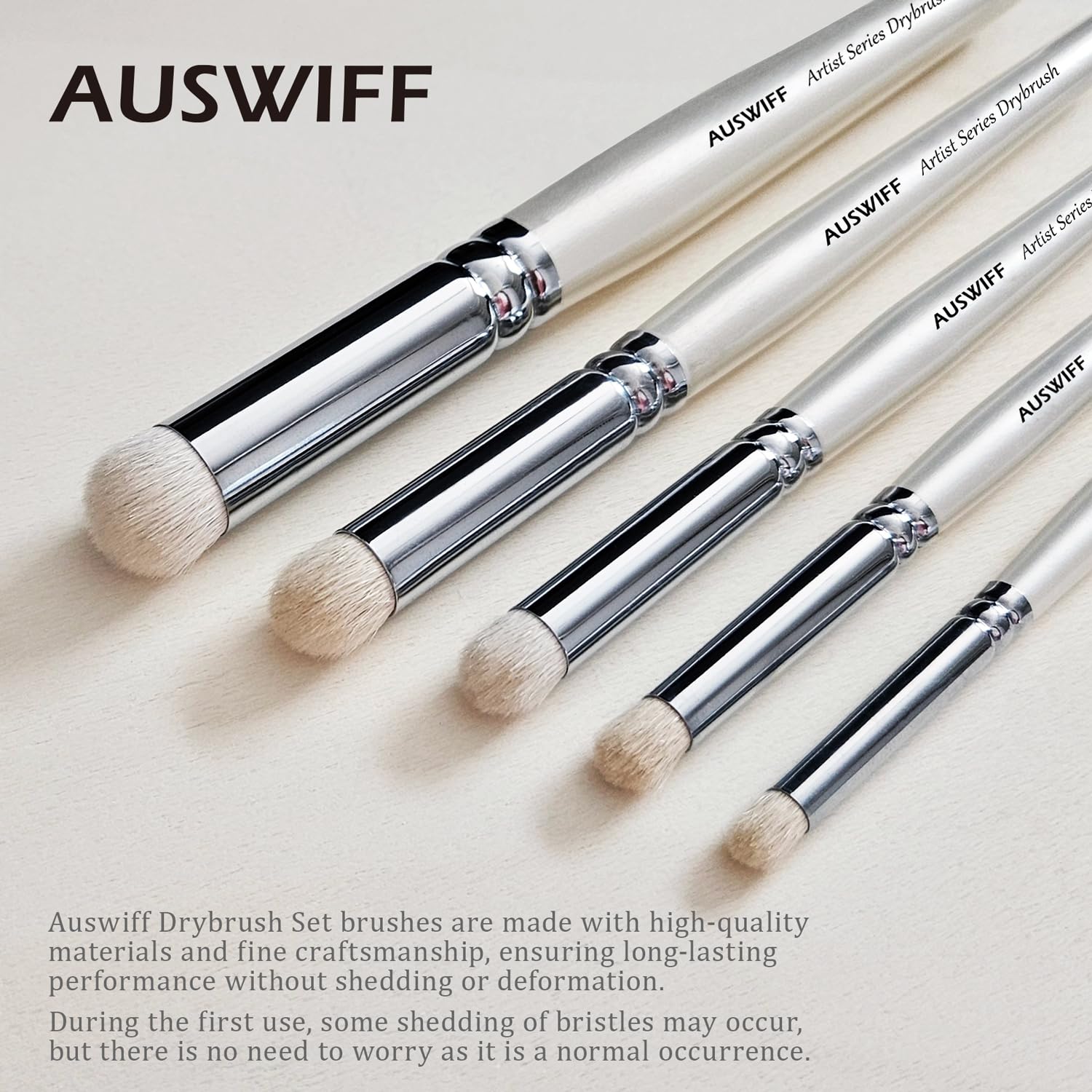 Auswiff Drybrush Set of 5 - Paint Brush Set for Miniature Painter, Goat Hair Acrylic Model Paint Brushes Fabulous for Beginners & Professional for Tabletop & Wargames Detailing Watercolor Oil Painting