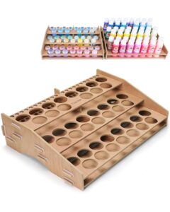 tinctor wooden paint organizer & paint brush holder, for 44 bottles & 22 brushes - paint holder for acrylic painting, paint rack for miniature paint set, acrylic paint storage, craft paint organizer