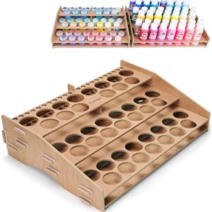 tinctor Wooden Paint Organizer & Paint Brush Holder, for 44 Bottles & 22 Brushes - Paint Holder for Acrylic Painting, Paint Rack for Miniature Paint Set, Acrylic Paint Storage, Craft Paint Organizer