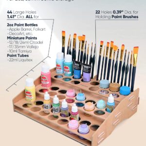 tinctor Wooden Paint Organizer & Paint Brush Holder, for 44 Bottles & 22 Brushes - Paint Holder for Acrylic Painting, Paint Rack for Miniature Paint Set, Acrylic Paint Storage, Craft Paint Organizer