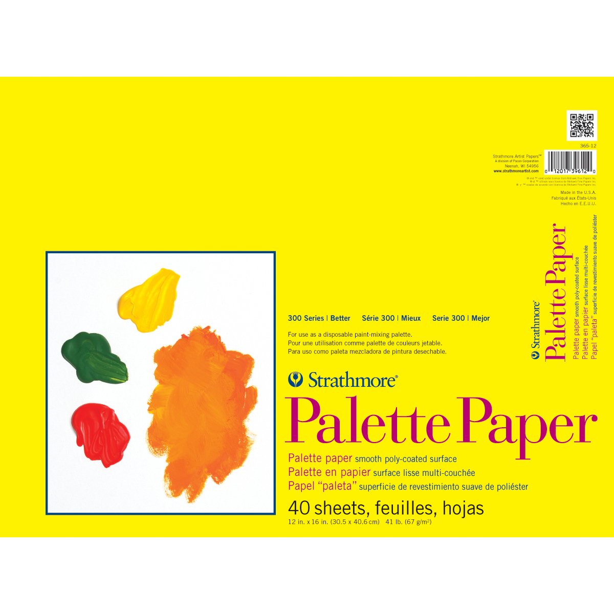 Strathmore 300 Series Palette Paper Pad, Tape Bound, 12x16 inches, 40 Sheets (41lb/67g) - Artist Paper for Adults and Students