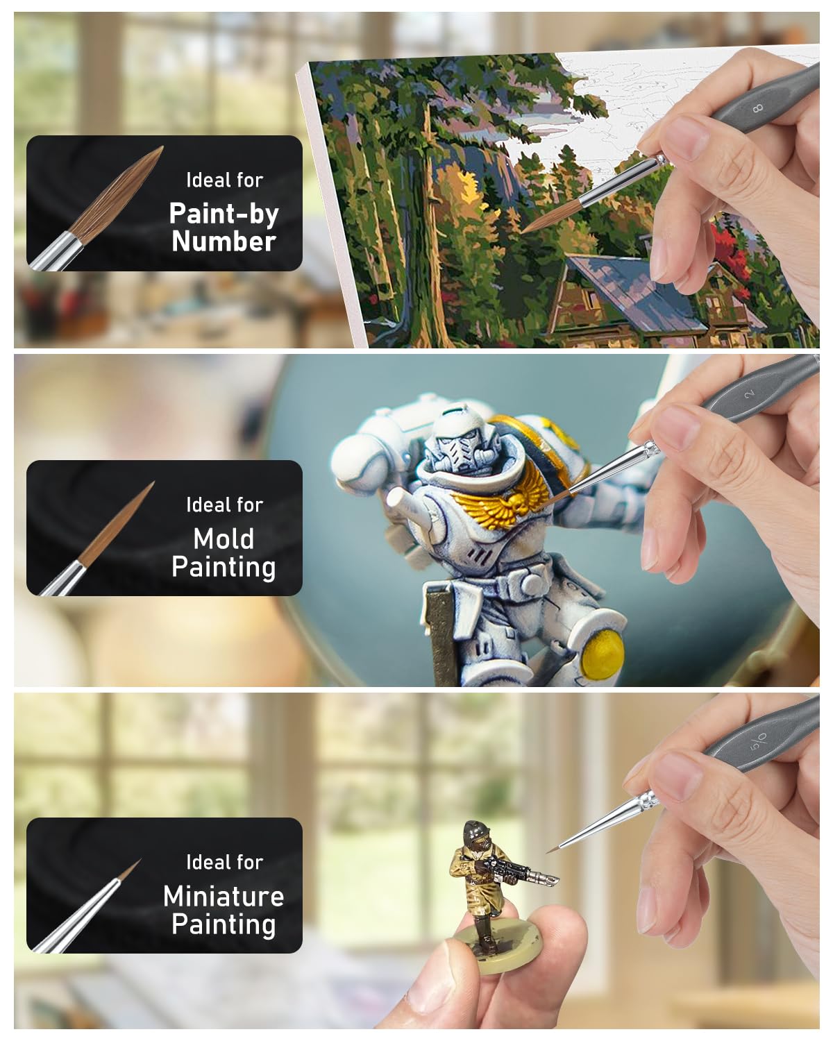 Nicpro 11 Pack Miniature Painting Set, Kolinsky Sable Fine Detail Paint Brushes for Models, Watercolor, Acrylic Oil, Ceramic, Face, Citadel, Art Figure Paint by Number - Thin Artist Kit Nylon Holder