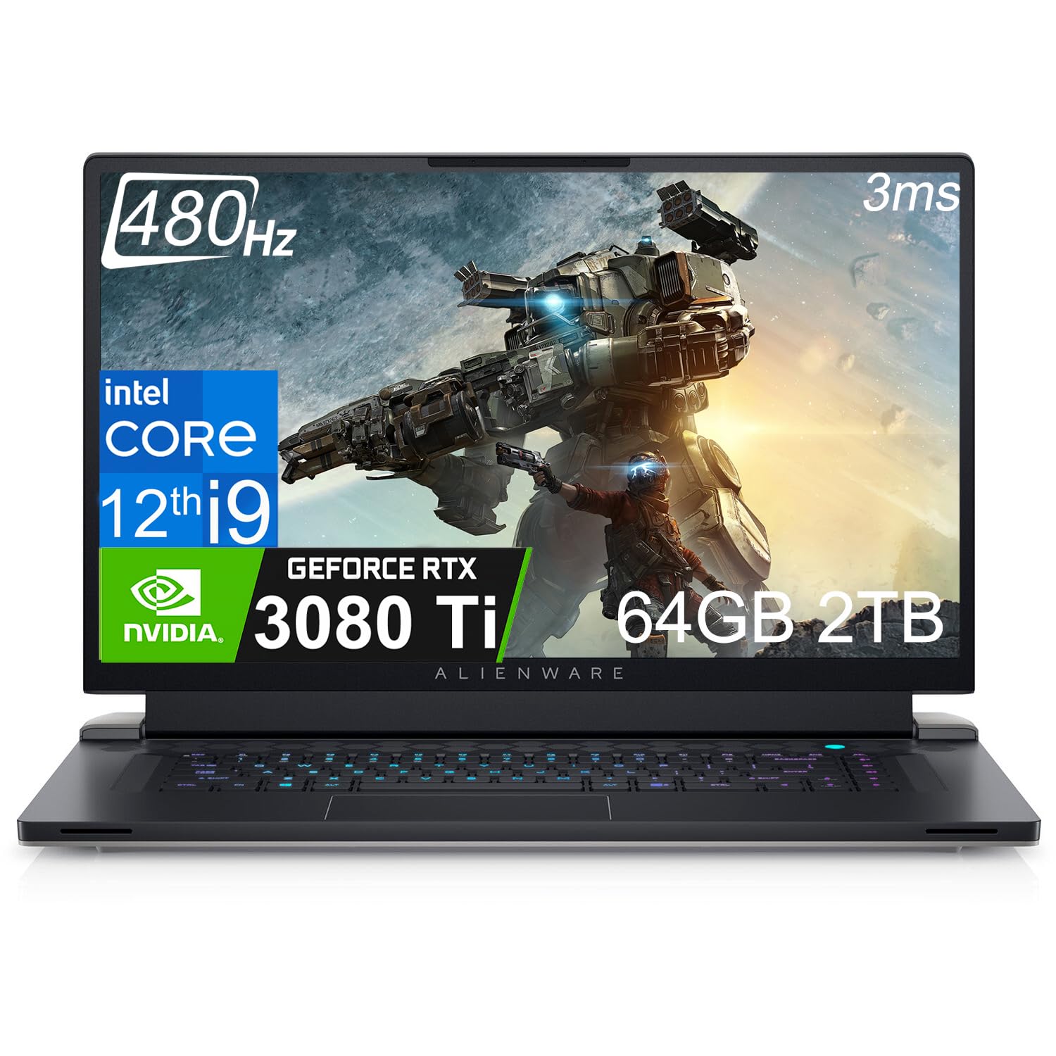 Alienware x17 R2 Gaming Laptop (2024) 17.3" 480Hz FHD (Intel 20-Core i9-12900H, 64GB DDR5 RAM, 2TB SSD, NVIDIA GeForce RTX 3080 Ti 16GB) Per-key RGB Backlit, Thunderbolt, Win 11 Home, Lunar Light