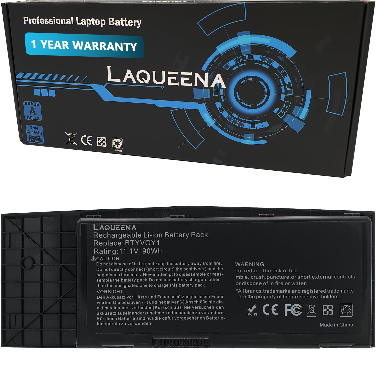 LAQUEENA BTYVOY1 Laptop Replacement Battery for Alienware M17x R3 R4 Series 7XC9N C0C5M 0C0C5M 318-0397 05WP5W 5WP5W 11.1V 90WH/8100MAH 9-Cell