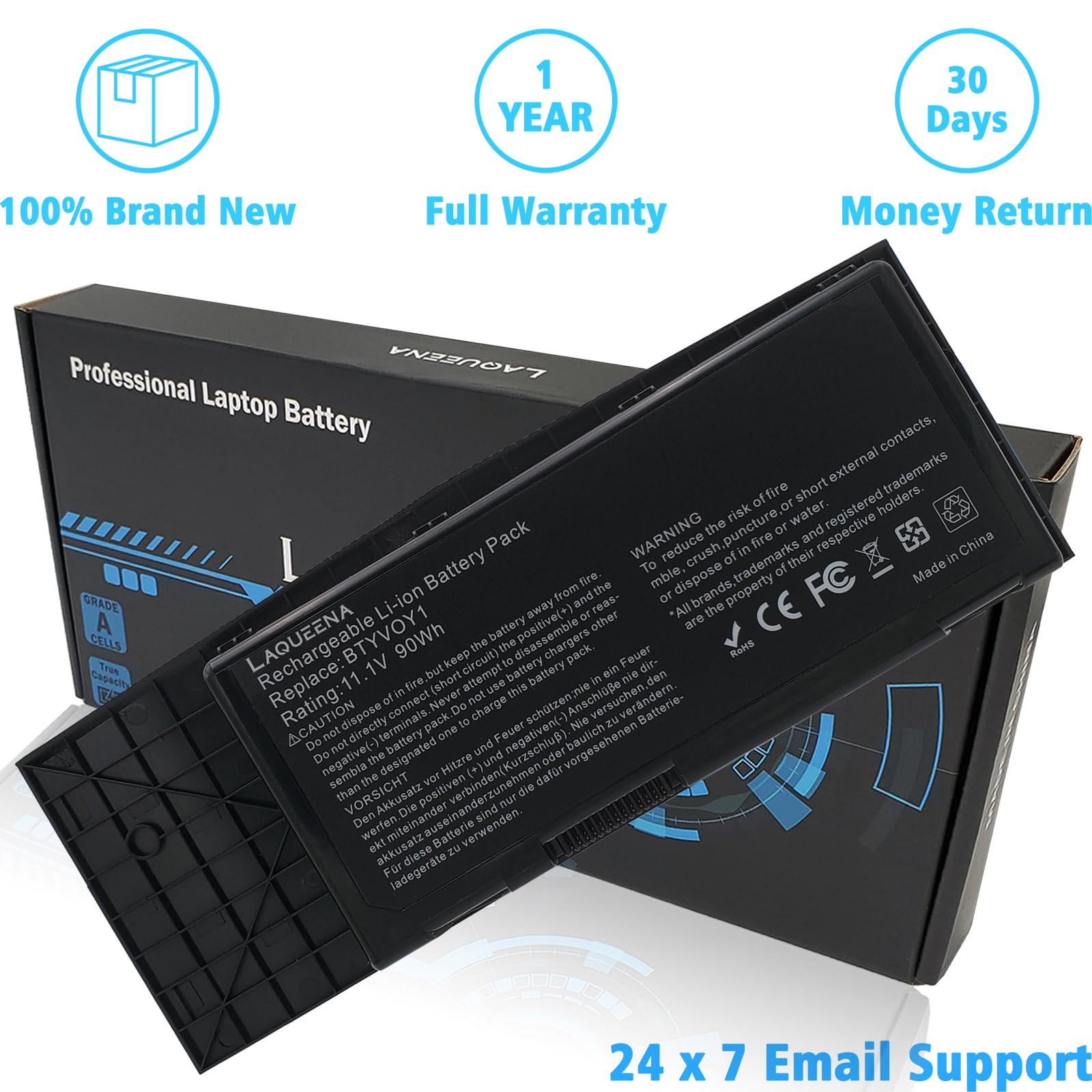 LAQUEENA BTYVOY1 Laptop Replacement Battery for Alienware M17x R3 R4 Series 7XC9N C0C5M 0C0C5M 318-0397 05WP5W 5WP5W 11.1V 90WH/8100MAH 9-Cell