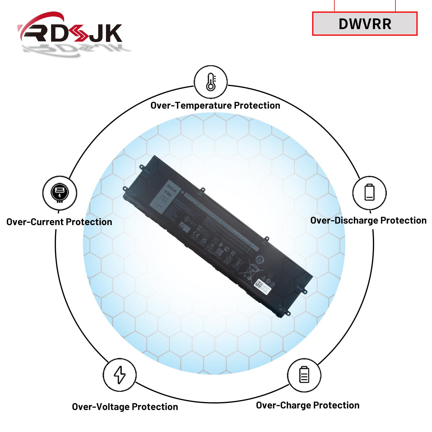 DWVRR Laptop Battery for Dell Alienware X15 R1 R2 X17 R1 R2 Inspiron 16 7620 2-in-1 Alienware X15 R1 NAWX15R101 X17 RTX 3080 P48E Series 817GN 0817GN NR6MH 0NR6MH 0017GN 11.4V 87Wh 7250mAh