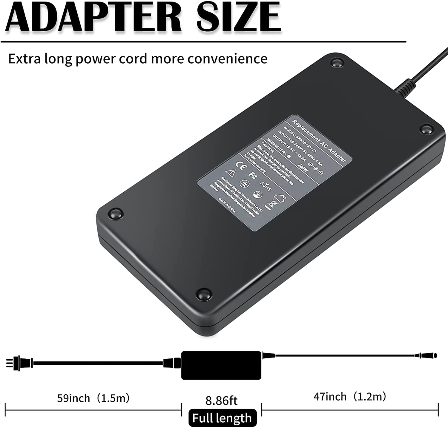 240W AC Adapter Laptop Charger Replacement for Dell Alienware M15 R3 R5 R7 R4 R6 R7 AMD M17 R3 R5 R4 Area 51M R2 G3 15 3500 G5 15 5500 5505 5510 5511 5520 5521 5525 5535 G7 15 7500 Power Supply Cord