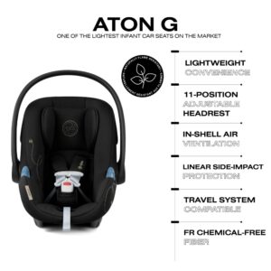 Cybex Aton G Infant Car Seat with Linear Side-Impact Protection, 11-Position Adjustable Headrest, in-Shell Ventilation, Easy-in Buckle and Secure Safelock Base, Moon Black