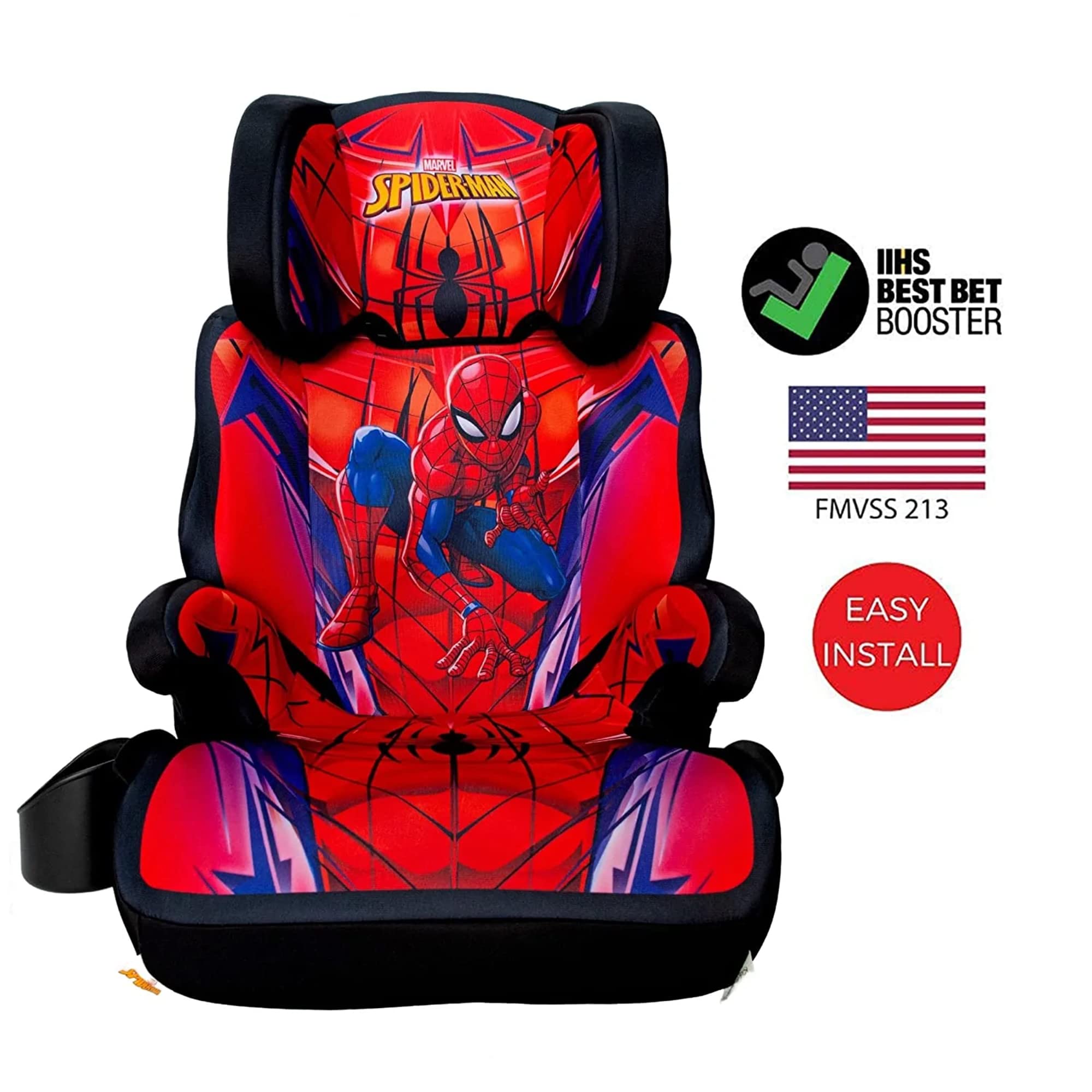 KidsEmbrace Marvel Spider-Man High Back Booster Car Seat, Spider-Man Suit Red