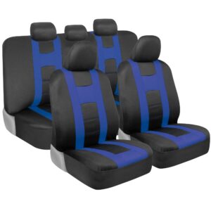 bdk carxs seat covers for cars, blue two-tone with matching back seat cover, made to fit most auto truck van suv, interior car accessories, full set