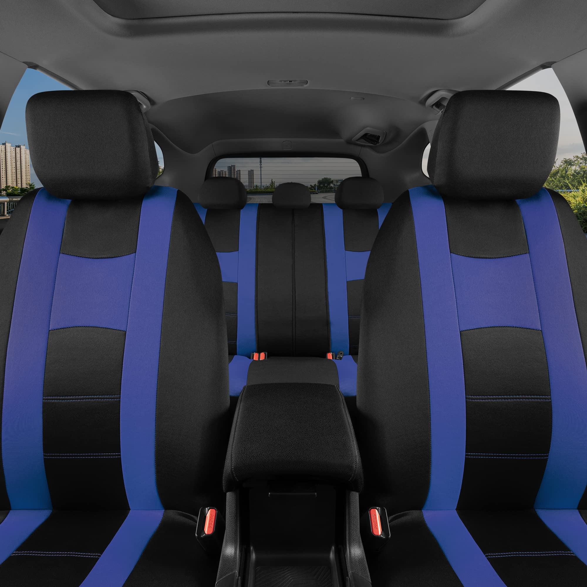 BDK carXS Seat Covers for Cars, Blue Two-Tone with Matching Back Seat Cover, Made to Fit Most Auto Truck Van SUV, Interior Car Accessories, Full Set