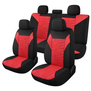 caromop car seat covers full set, washable and breathable premium cloth seat, split bench seat covers for cars, universal fit for most car interior covers sedan truck suv(black/red)