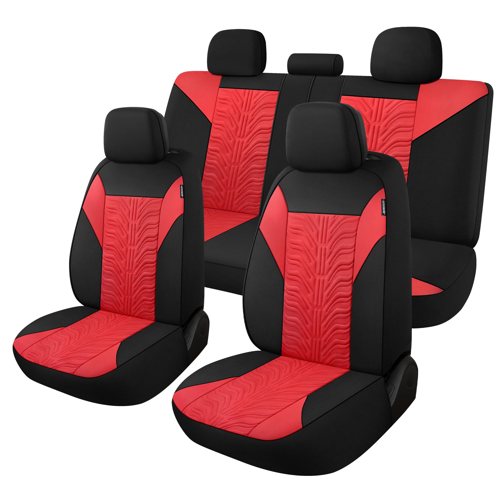 CAROMOP Car Seat Covers Full Set, Washable and Breathable Premium Cloth Seat, Split Bench Seat Covers for Cars, Universal Fit for Most Car Interior Covers Sedan Truck SUV(Black/Red)