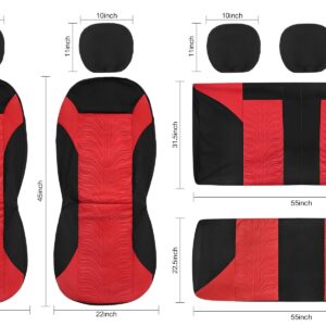 CAROMOP Car Seat Covers Full Set, Washable and Breathable Premium Cloth Seat, Split Bench Seat Covers for Cars, Universal Fit for Most Car Interior Covers Sedan Truck SUV(Black/Red)