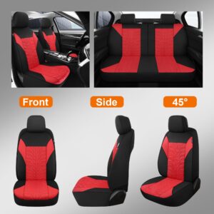 CAROMOP Car Seat Covers Full Set, Washable and Breathable Premium Cloth Seat, Split Bench Seat Covers for Cars, Universal Fit for Most Car Interior Covers Sedan Truck SUV(Black/Red)