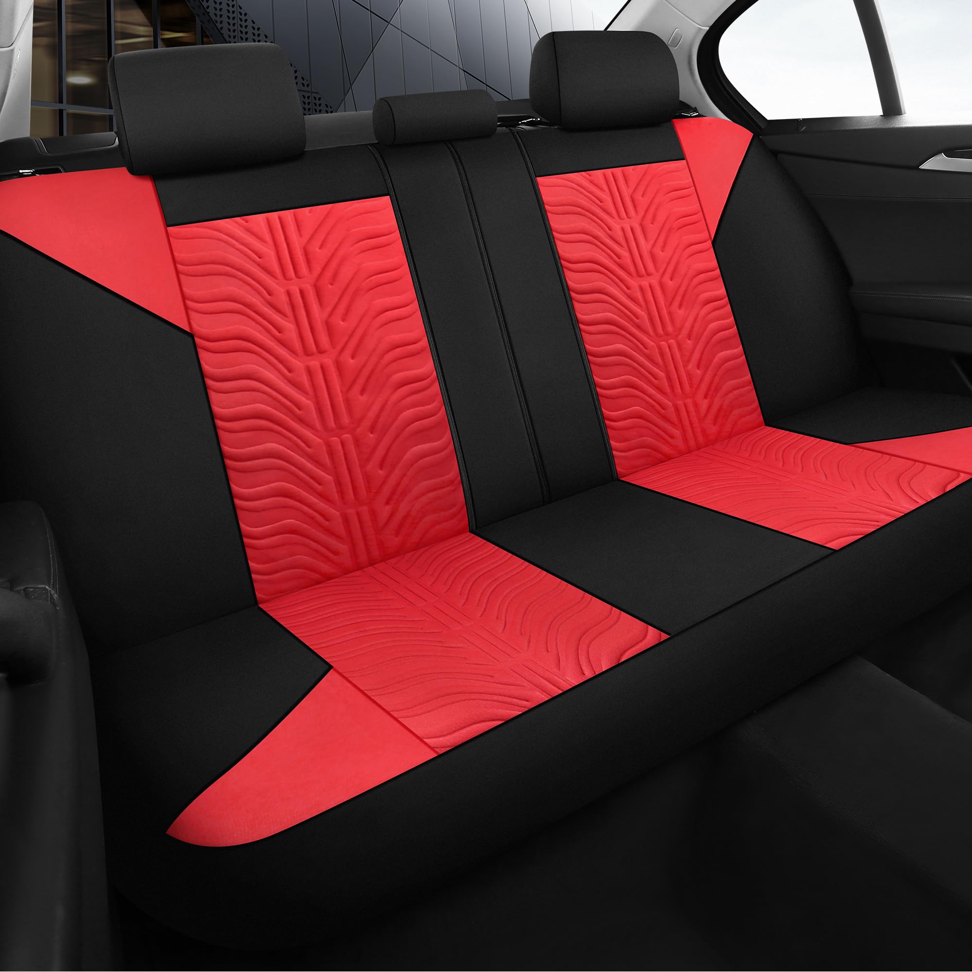 CAROMOP Car Seat Covers Full Set, Washable and Breathable Premium Cloth Seat, Split Bench Seat Covers for Cars, Universal Fit for Most Car Interior Covers Sedan Truck SUV(Black/Red)