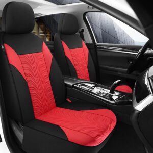 CAROMOP Car Seat Covers Full Set, Washable and Breathable Premium Cloth Seat, Split Bench Seat Covers for Cars, Universal Fit for Most Car Interior Covers Sedan Truck SUV(Black/Red)