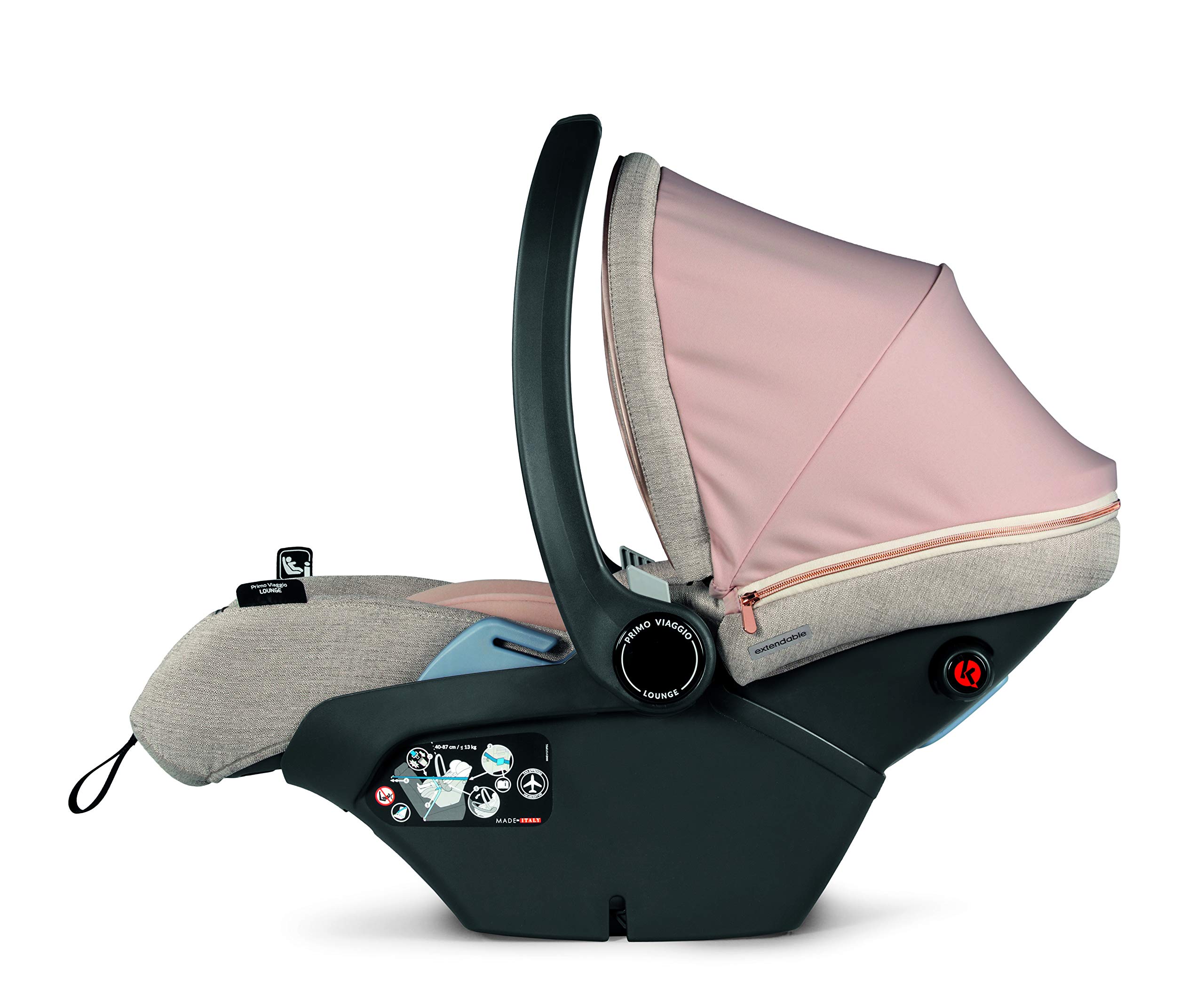 Peg Perego Primo Viaggio 4-35 Lounge - Reclining Rear Facing Infant Car Seat - Includes Base with Load Leg & Anti-Rebound Bar - for Babies 4 to 35 lbs - Made in Italy - Mon Amour (Pink & Beige)