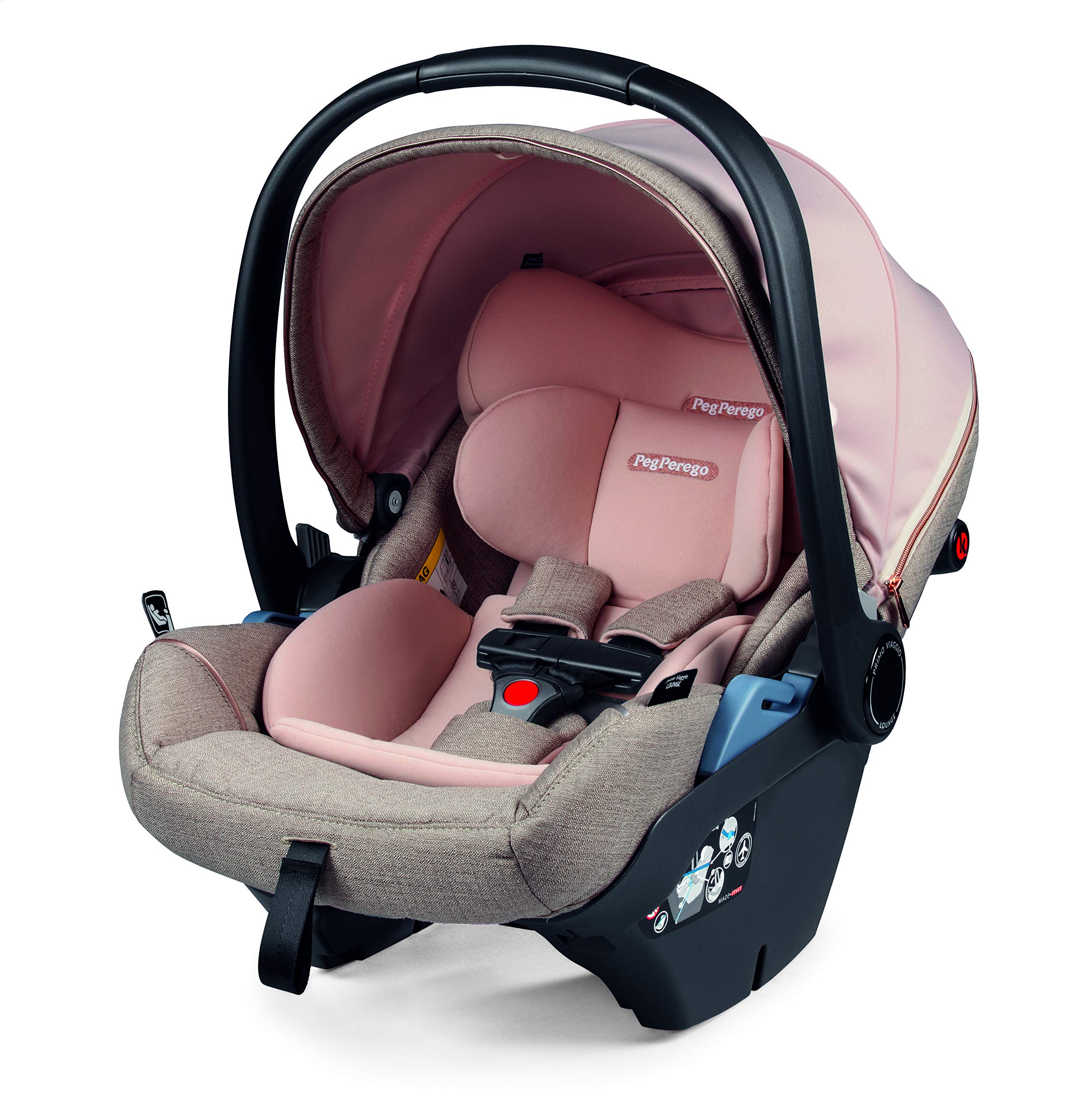 Peg Perego Primo Viaggio 4-35 Lounge - Reclining Rear Facing Infant Car Seat - Includes Base with Load Leg & Anti-Rebound Bar - for Babies 4 to 35 lbs - Made in Italy - Mon Amour (Pink & Beige)