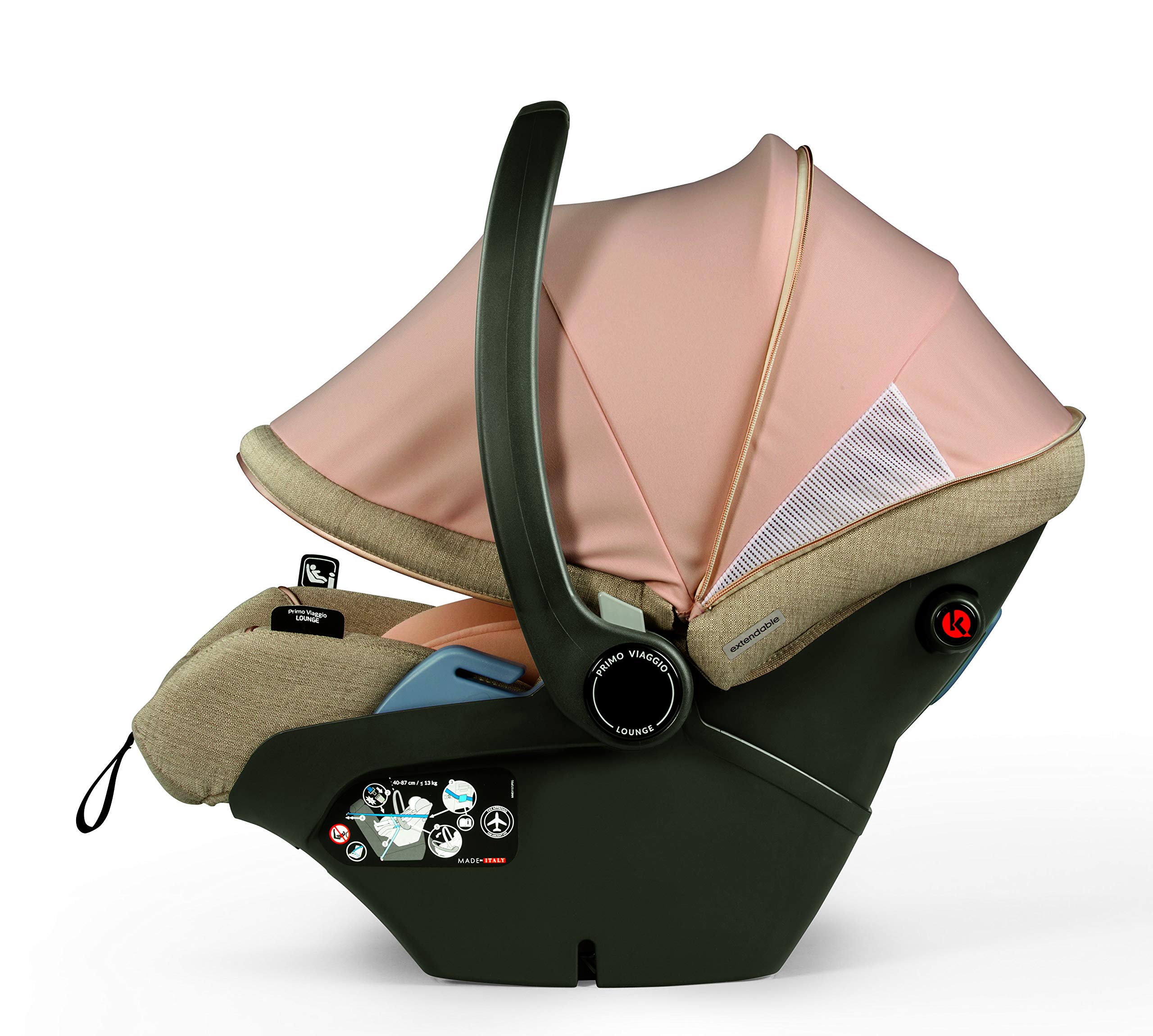 Peg Perego Primo Viaggio 4-35 Lounge - Reclining Rear Facing Infant Car Seat - Includes Base with Load Leg & Anti-Rebound Bar - for Babies 4 to 35 lbs - Made in Italy - Mon Amour (Pink & Beige)