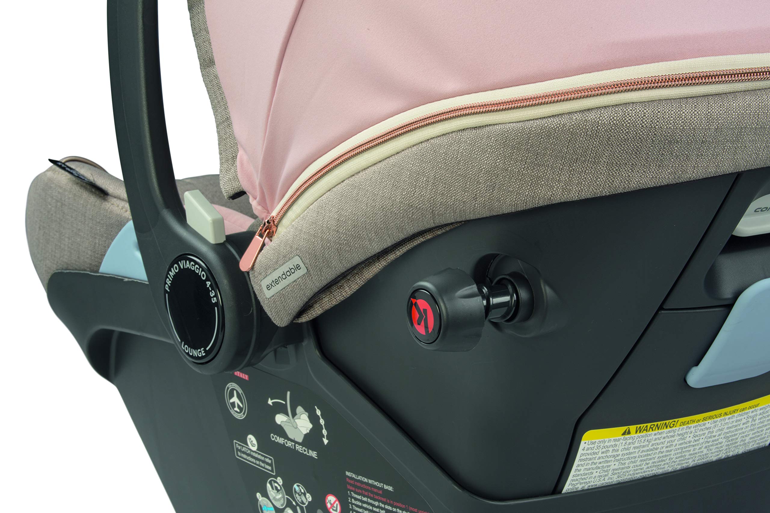 Peg Perego Primo Viaggio 4-35 Lounge - Reclining Rear Facing Infant Car Seat - Includes Base with Load Leg & Anti-Rebound Bar - for Babies 4 to 35 lbs - Made in Italy - Mon Amour (Pink & Beige)