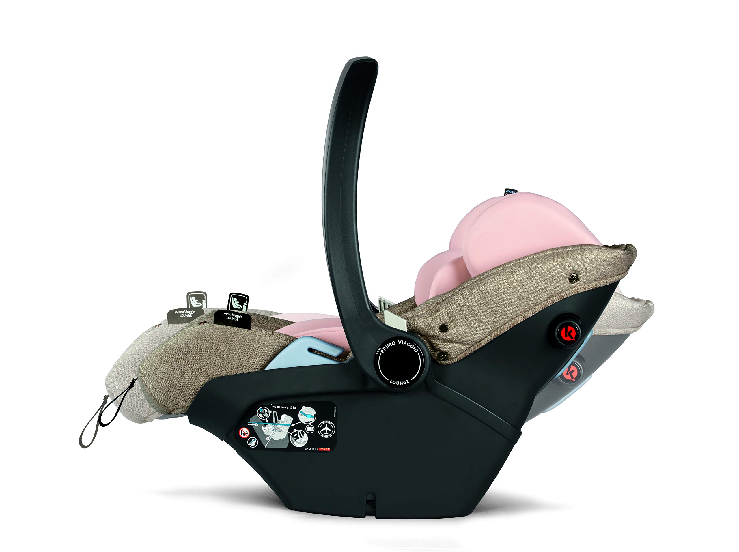 Peg Perego Primo Viaggio 4-35 Lounge - Reclining Rear Facing Infant Car Seat - Includes Base with Load Leg & Anti-Rebound Bar - for Babies 4 to 35 lbs - Made in Italy - Mon Amour (Pink & Beige)