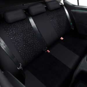 15 Pieces Bling Velvet Fabric Car Seat Covers Full Set Black Accessories for Women,Diamond Steering Wheel Rhinestone Crystal Seat Belt Cover, Center Console Pad Universal Car Decor