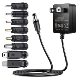 soulbay 5v 2a power supply adapter 10w ac100-240v to dc 5 volt 2amp versatile charger cord with 8 plugs for usb hub tv box tablet camera speaker gps webcam router and more 5vdc electronics, 5ft