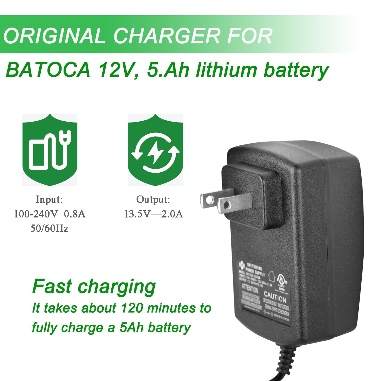 BATOCA 13.5V Lithium-ion Battery Charger for Type H Battery, Fast Charging, 1 Charger Only