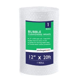 packagezoom 1 pack 12 inch x 20 ft. bubble cushioning wrap shipping packing moving supplies perforated every 12” bubble cushioning wrap for packing and moving boxes bubble packing wrap for moving