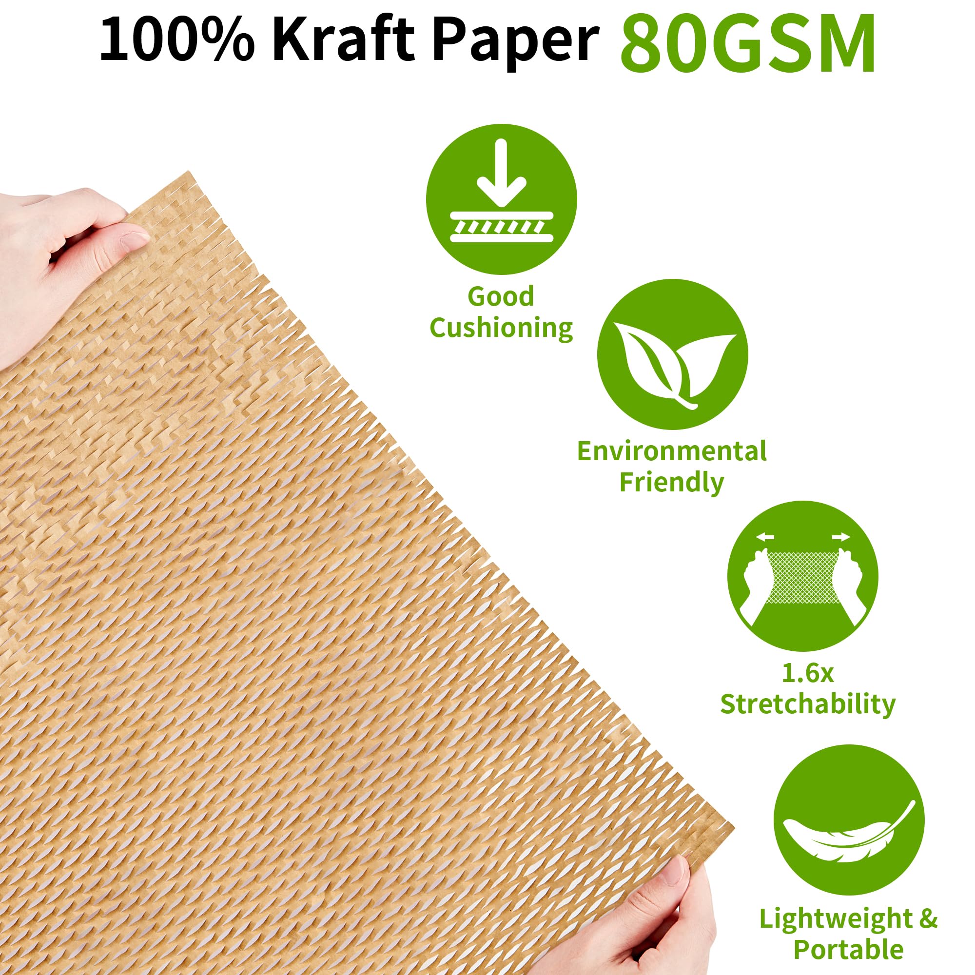 JARLINK Honeycomb Packing Paper, 15"x 213' Bubble Packing Wrap for Packing/Shipping/Moving, Eco-Friendly Bubble Packing Paper Wrapping Roll, Recyclable Moving Supplies With 20 Fragile Sticker Labels