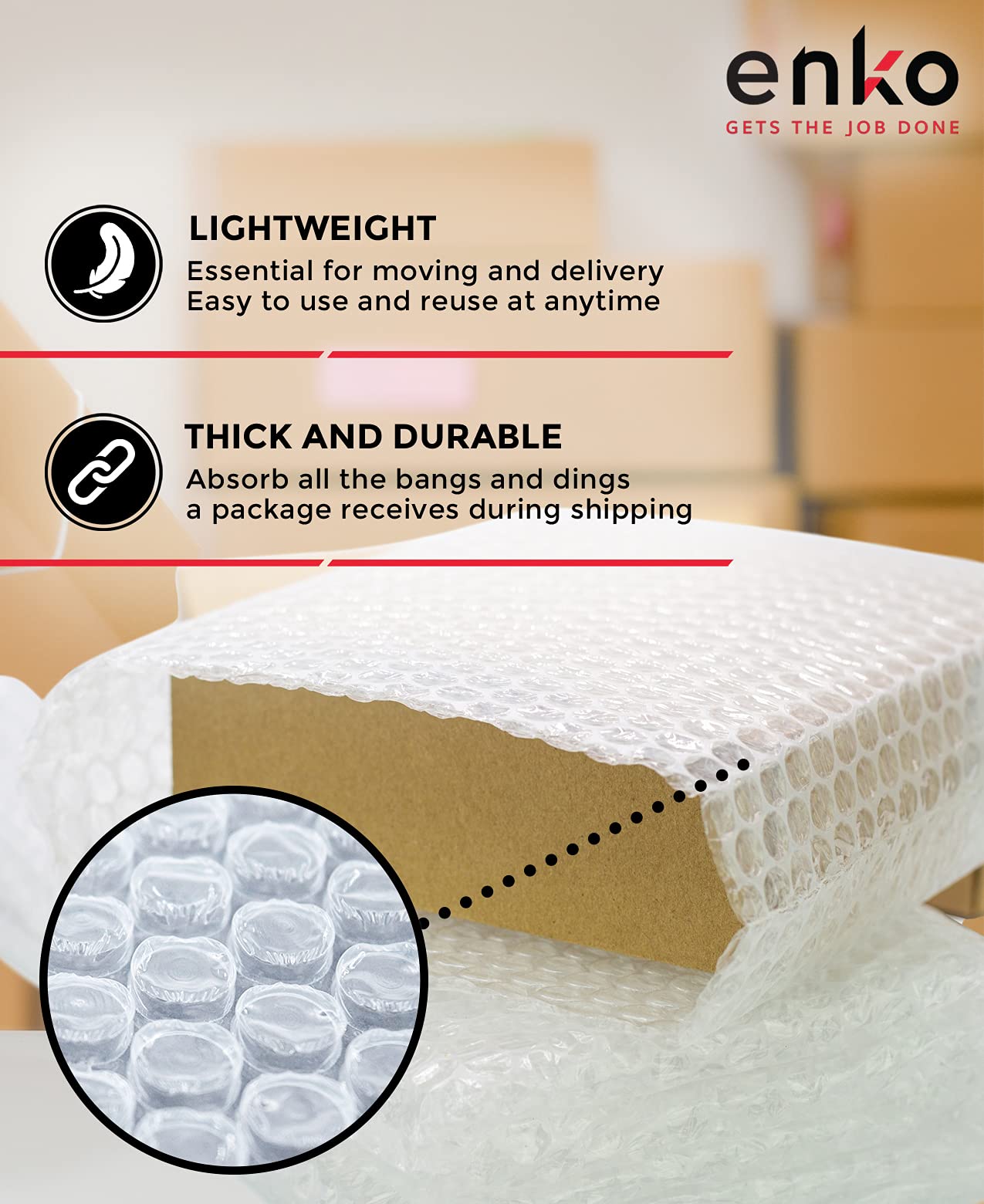 enKo (2 Pack) 12 inch x 72 feet Bubble Cushioning Wrap Roll Perforated 20 Fragile Sticker Labels for Moving Shipping Packing Boxes Supplies