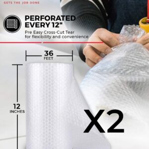 enKo (2 Pack) 12 inch x 72 feet Bubble Cushioning Wrap Roll Perforated 20 Fragile Sticker Labels for Moving Shipping Packing Boxes Supplies