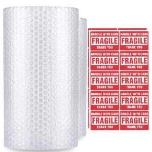 enKo (2 Pack) 12 inch x 72 feet Bubble Cushioning Wrap Roll Perforated 20 Fragile Sticker Labels for Moving Shipping Packing Boxes Supplies