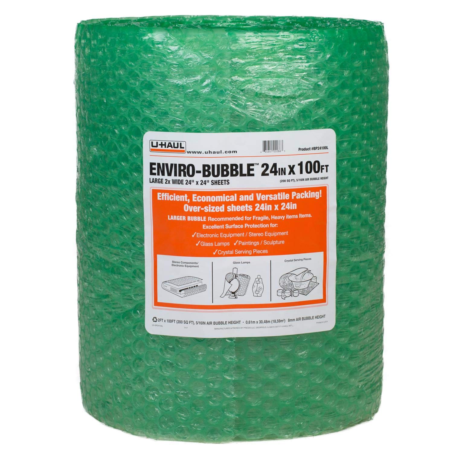 U-Haul Enviro-Bubble - Bulk Roll 100' of Large Bubble Padding & Protection for Fragile Decor, Dishes, Glassware, Frames, & More