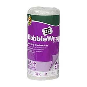 duck brand self-cling bubble wrap roll, original bubble cushioning wrap for packing, shipping, mailing, and moving, clear, 12" x 15' (280055)