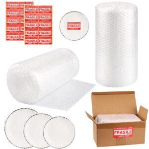 2-pack bubble cushioning wrap rolls, 3/16" x 12" x 72' ft total bubble packing wrap,cushioning rolls packing supplies perforated everv 12 ",with 20 fragile stickers for packing moving shipping