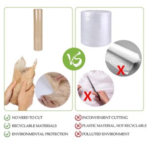 Honeycomb Packing Paper,12" W x 200' L Bubble Cushioning Wrap for Moving,Products & Gifts Wrapping Paper,Recyclable and Biodegradable Cushioning Packing Material with 20 Fragile Sticker Labels