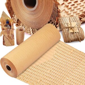 honeycomb packing paper, 15" x 400' honeycomb paper cushioning wrap for moving house eco-friendly kraft packing paper for gift breakables as bubble wrap roll alternative