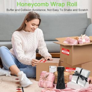 Honeycomb Packing Paper, 15" x 131'ft Honeycomb Cushioning Wrap Roll, Packing Paper Sheets for Moving Shipping with 20 Fragile Stickers, Recyclable Packing Wrap Honeycomb Paper Packing Supplies-Pink